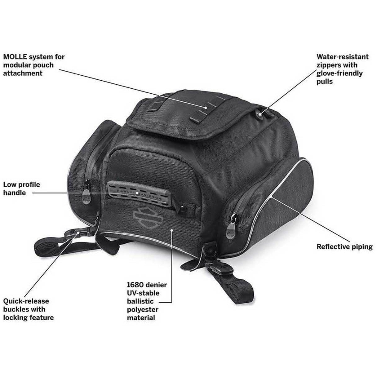 Harley-Davidson® Onyx Premium Luggage Tail Bag, Fits Passenger Pillion ...